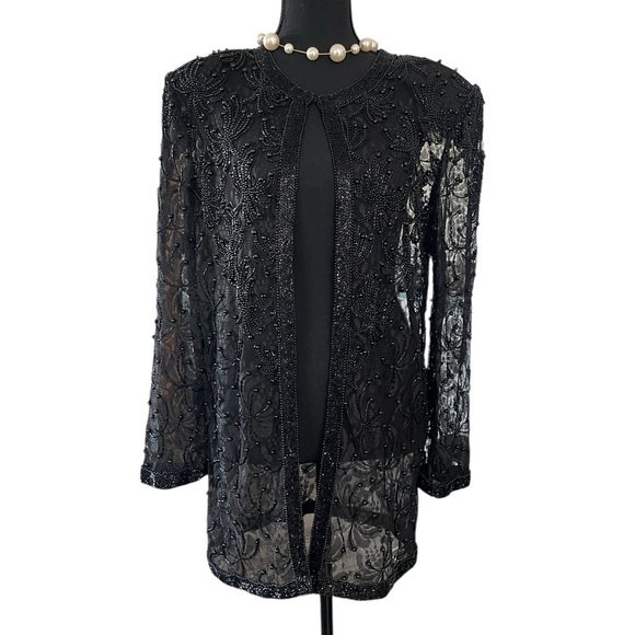 Scala | Jackets & Coats | Vintage Scala 8s Black Beaded Lace Sheer ...